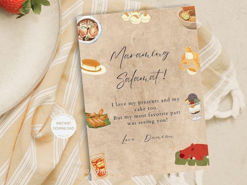 Filipino Birthday Thank You Card, Filipino Foods Printable Card ...