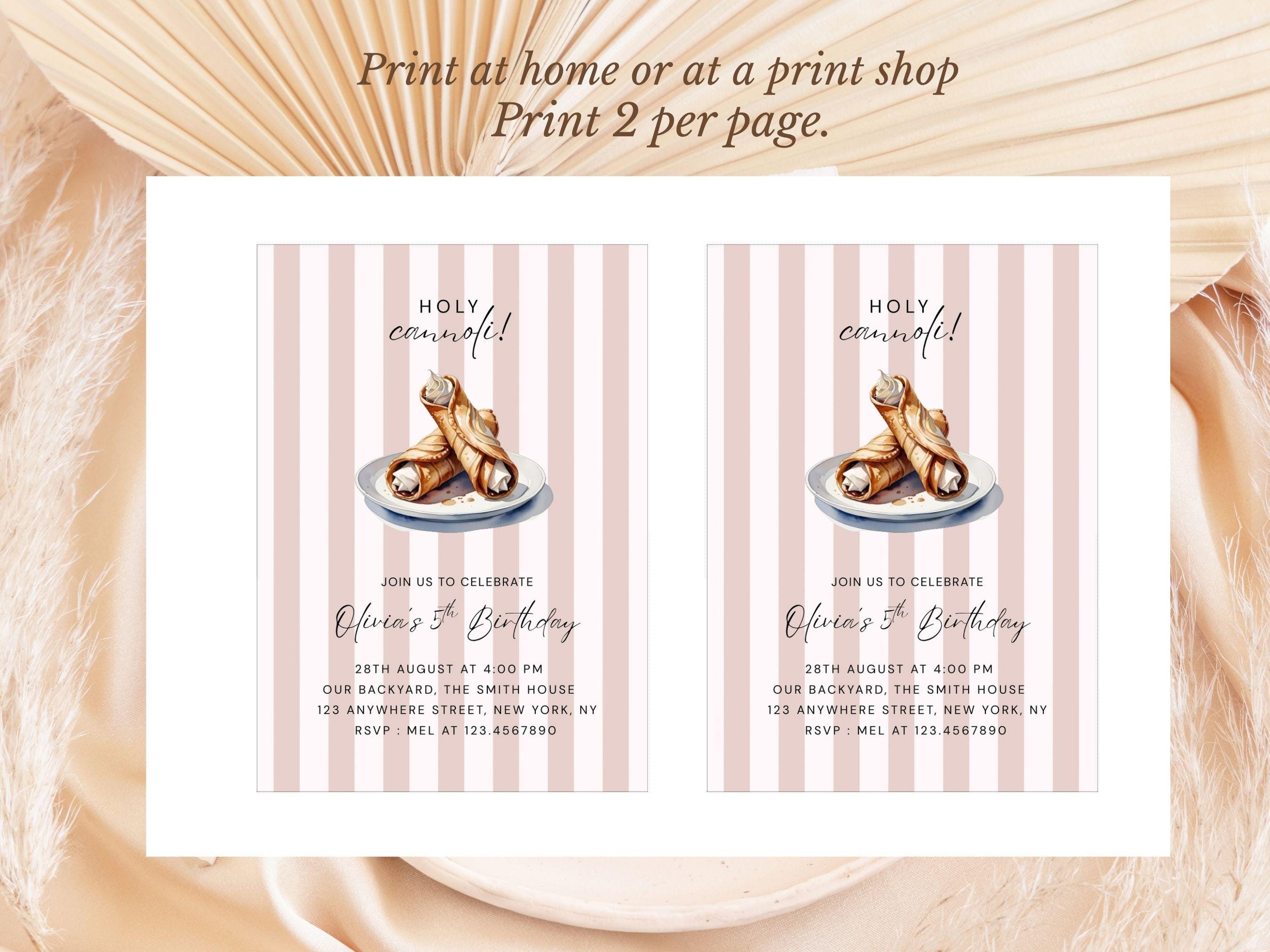 Editable Minimalist Cannoli Invitation, Watercolor Cannoli Birthday ...