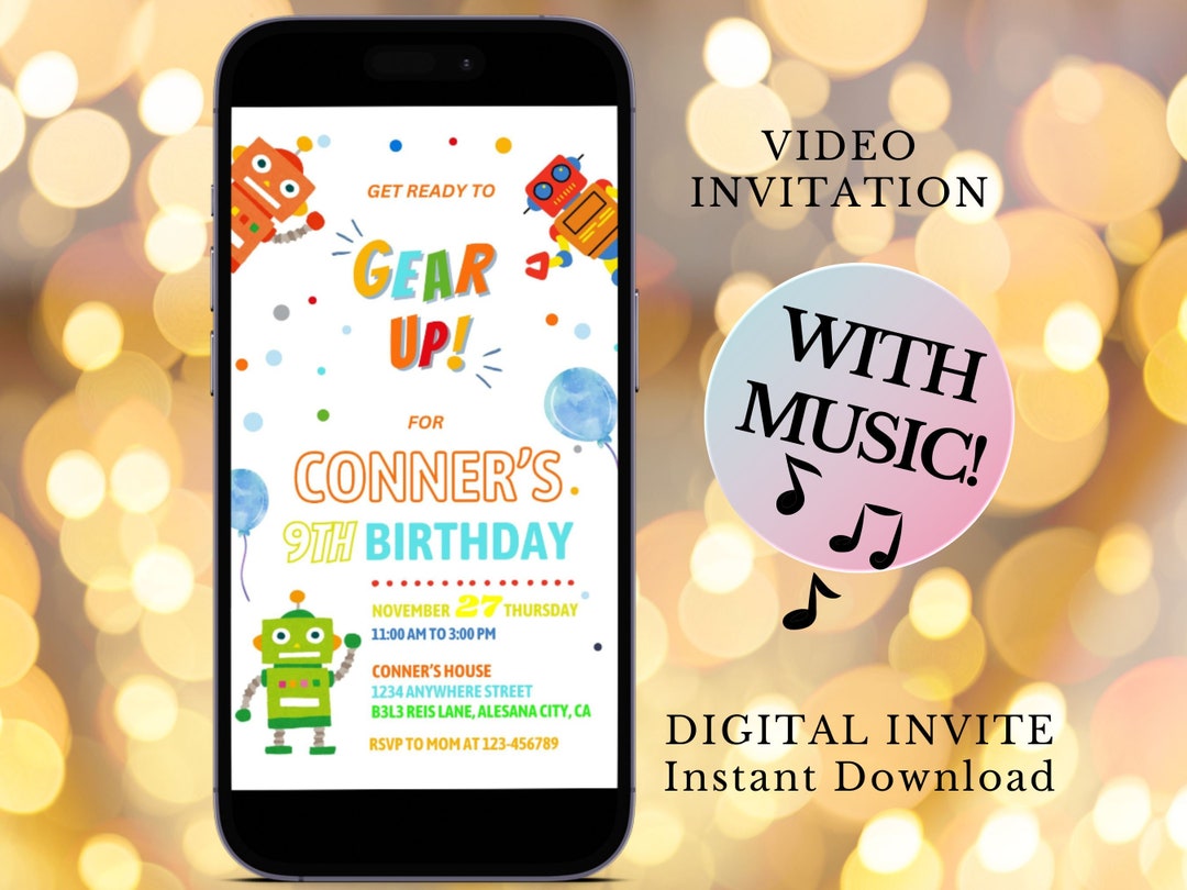 Robot Video Birthday Invitation for Phone, DIY Canva Template, Animated ...