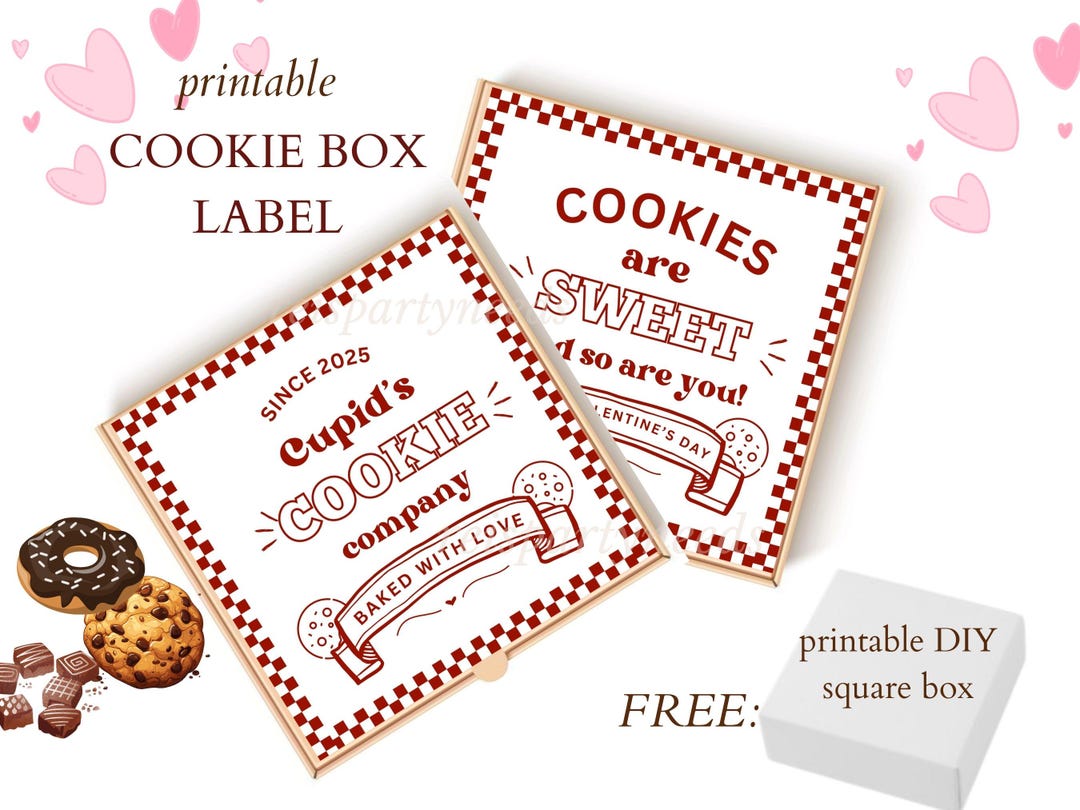 Instant Download Valentine Cookie Box Sticker, Pizza Box Label, Baked ...