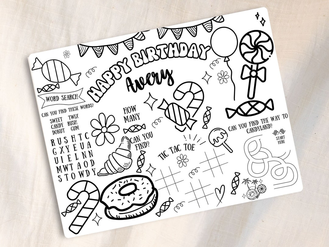 Personalized Candyland Birthday Placemat | Activity Sheet (PDF) - Etsy