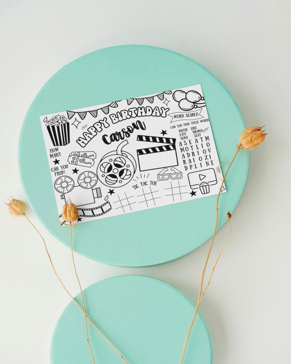 Printable Movie Night Coloring Page, Cinema Coloring Page for Kids and ...