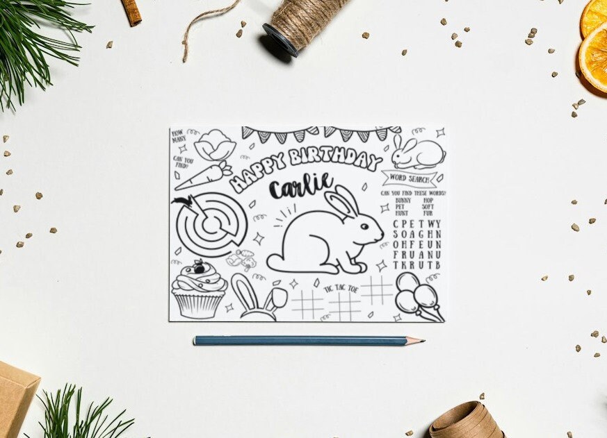 Bunny Birthday Party Activity Sheet Bunny Party Favor Bunny Coloring ...