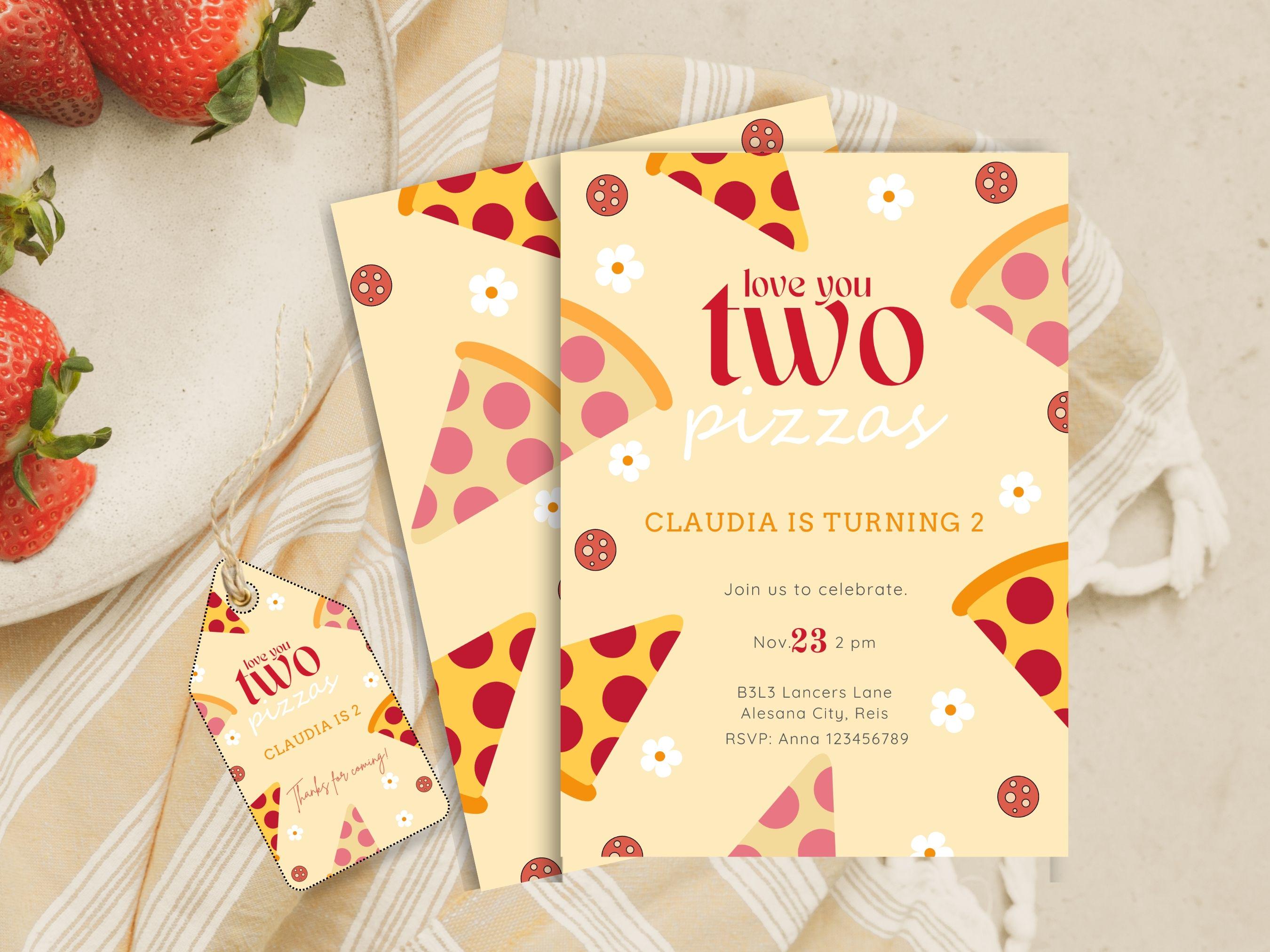 Editable Pizza Party Bundle, Kids 2nd Birthday, Valentines Pizza, Love ...