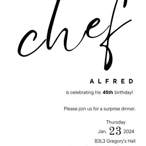 Minimalist Chef Birthday Party Invitation Editable Digital Download ...