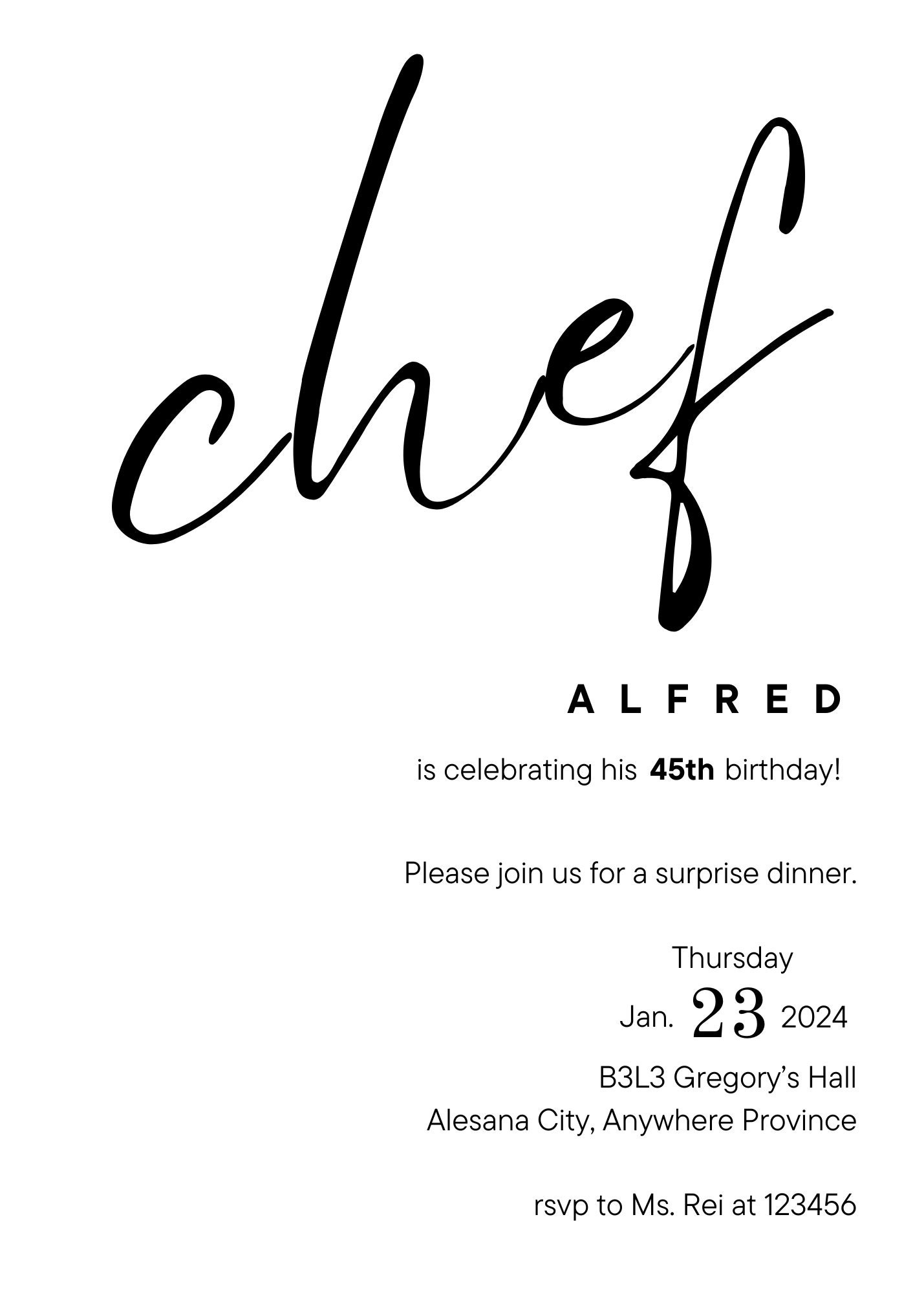 Minimalist Chef Birthday Party Invitation Editable Digital Download ...
