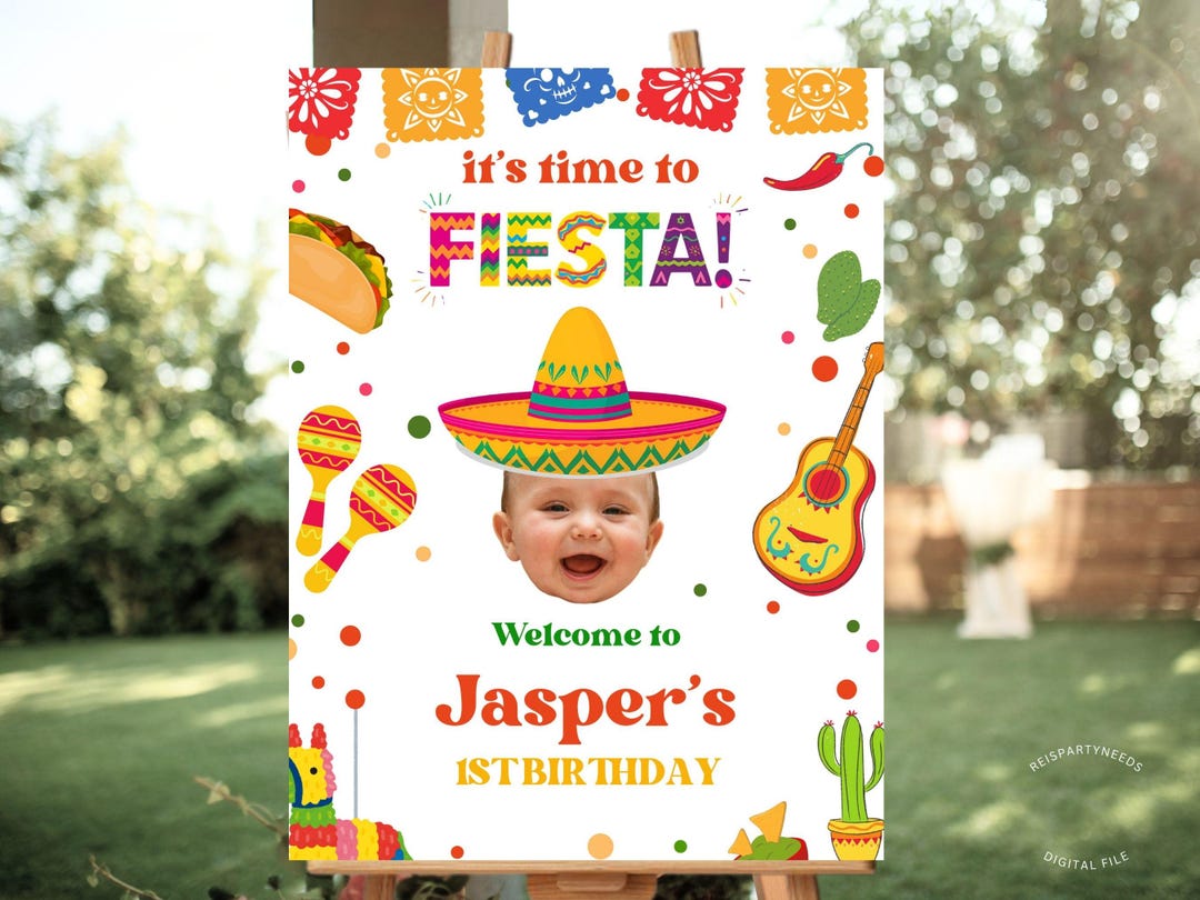 Custom Face Fiesta Birthday Welcome Sign, Personalized Mexican Theme ...