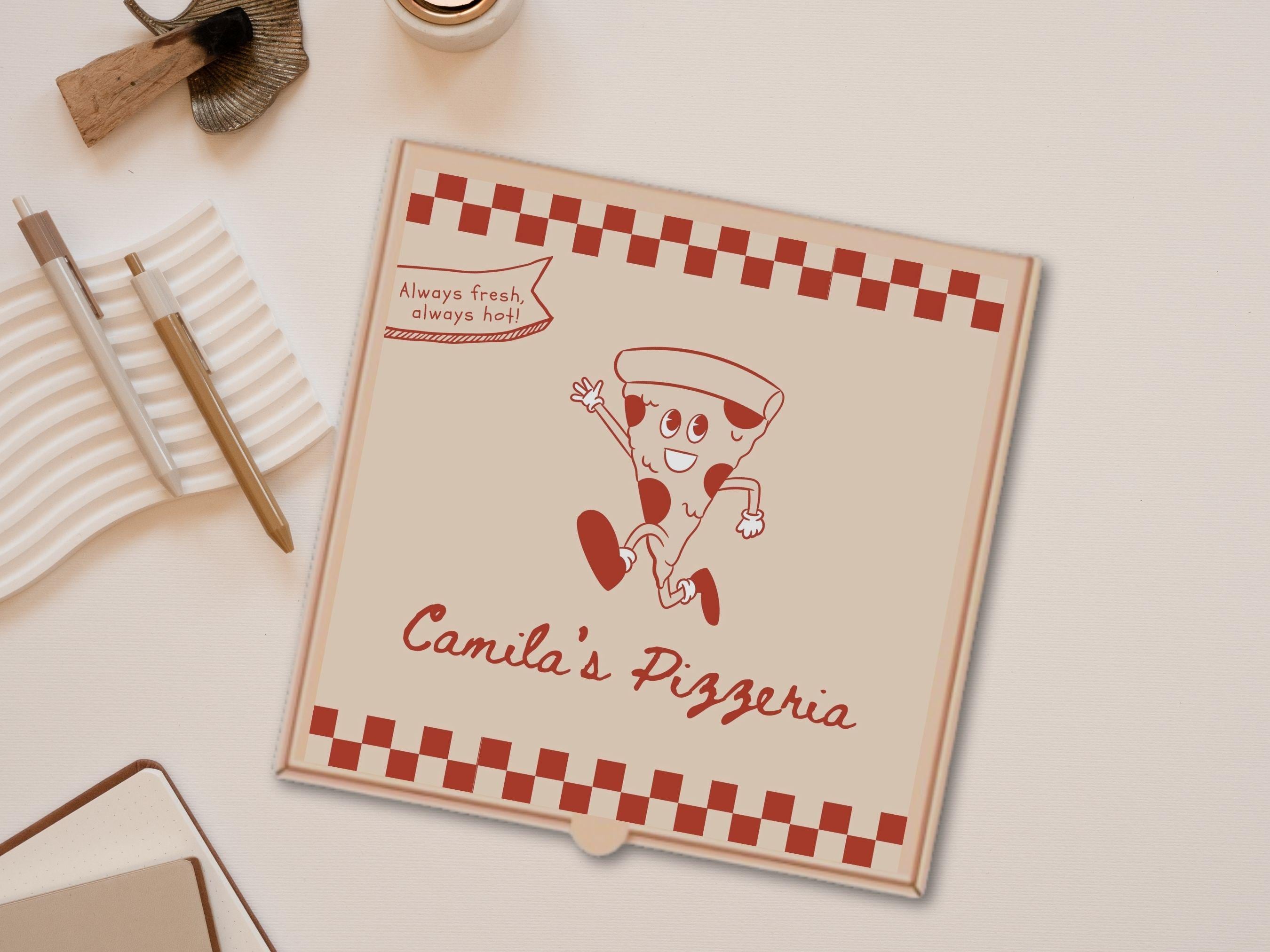 Custom Pizza Box Labels - Retro Pizza Theme - Italian Birthday Favors ...