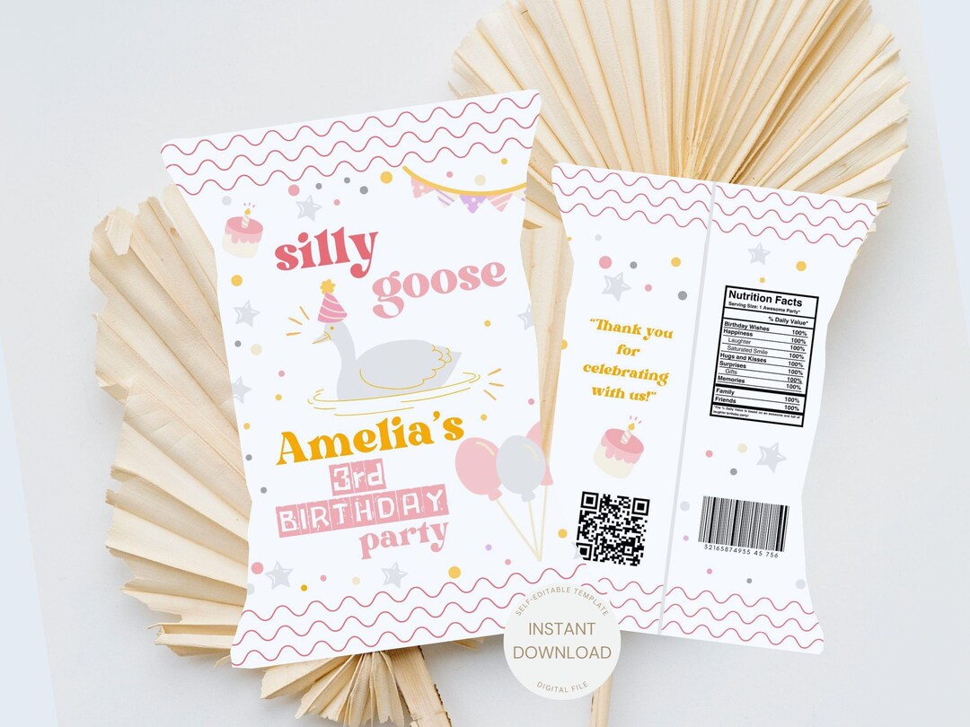 Silly Goose Birthday Chip Bag Printable Goose Theme Party Favors, One ...