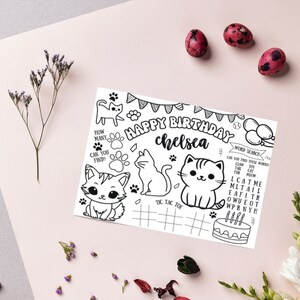 Personalized Cat Activity Sheet, Cat Theme Placemats, Cat Coloring Page ...