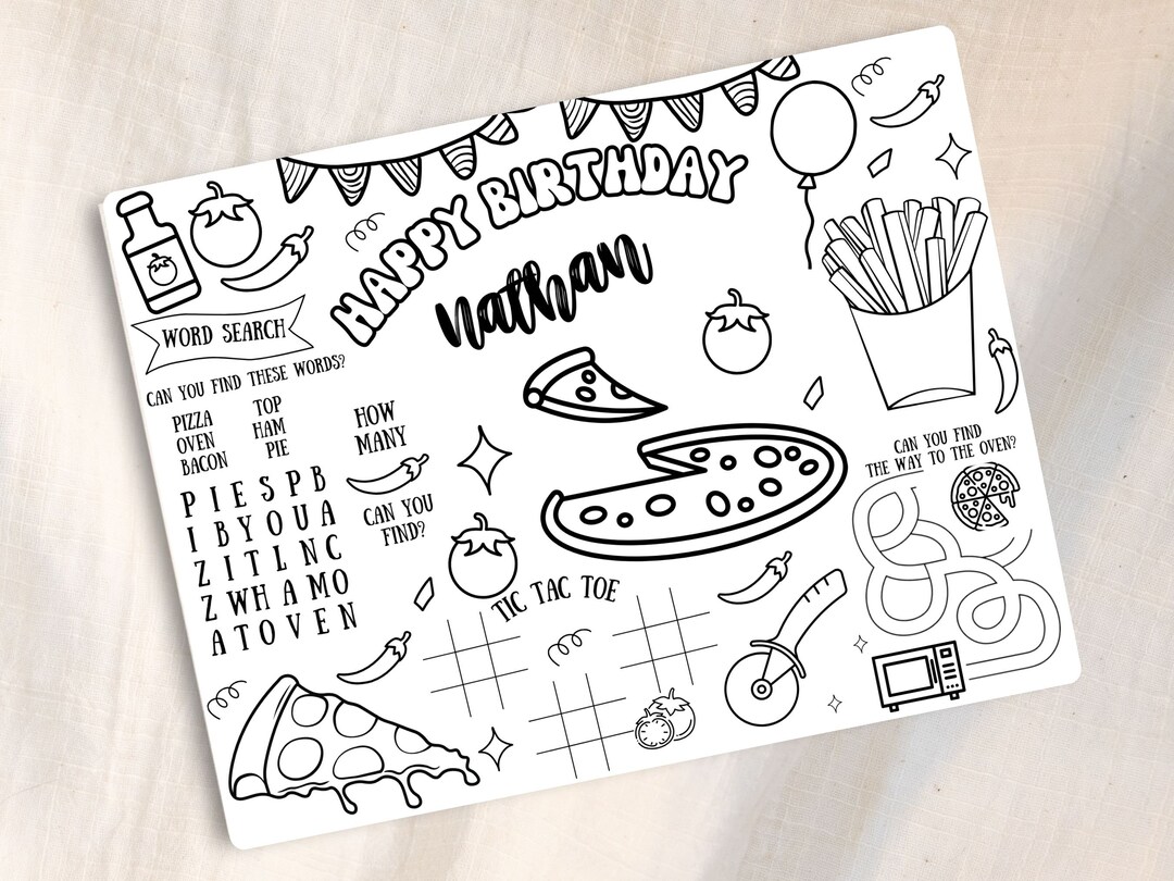 Pizza Party Placemat Printable Italian Party Coloring Page Birthday ...