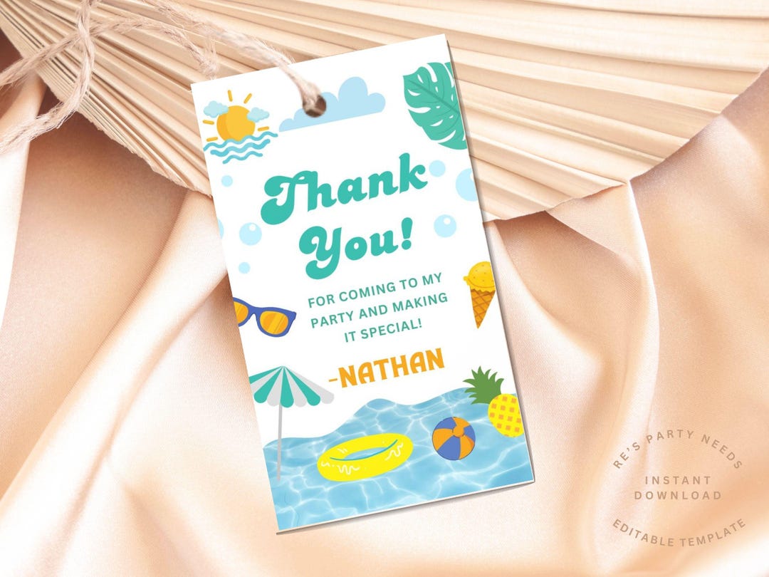 Pool Party Birthday Favor Tags, Two Cool Party Favor Tags, Dive Into ...