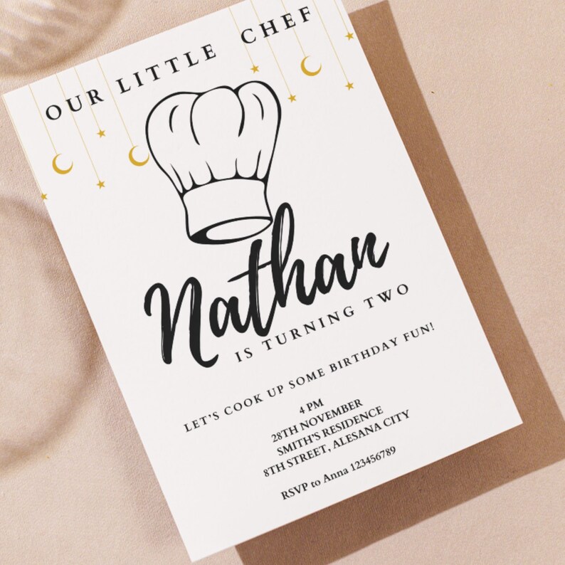 Chef Cooking Birthday Party Invitation Editable Digital Download Cute ...