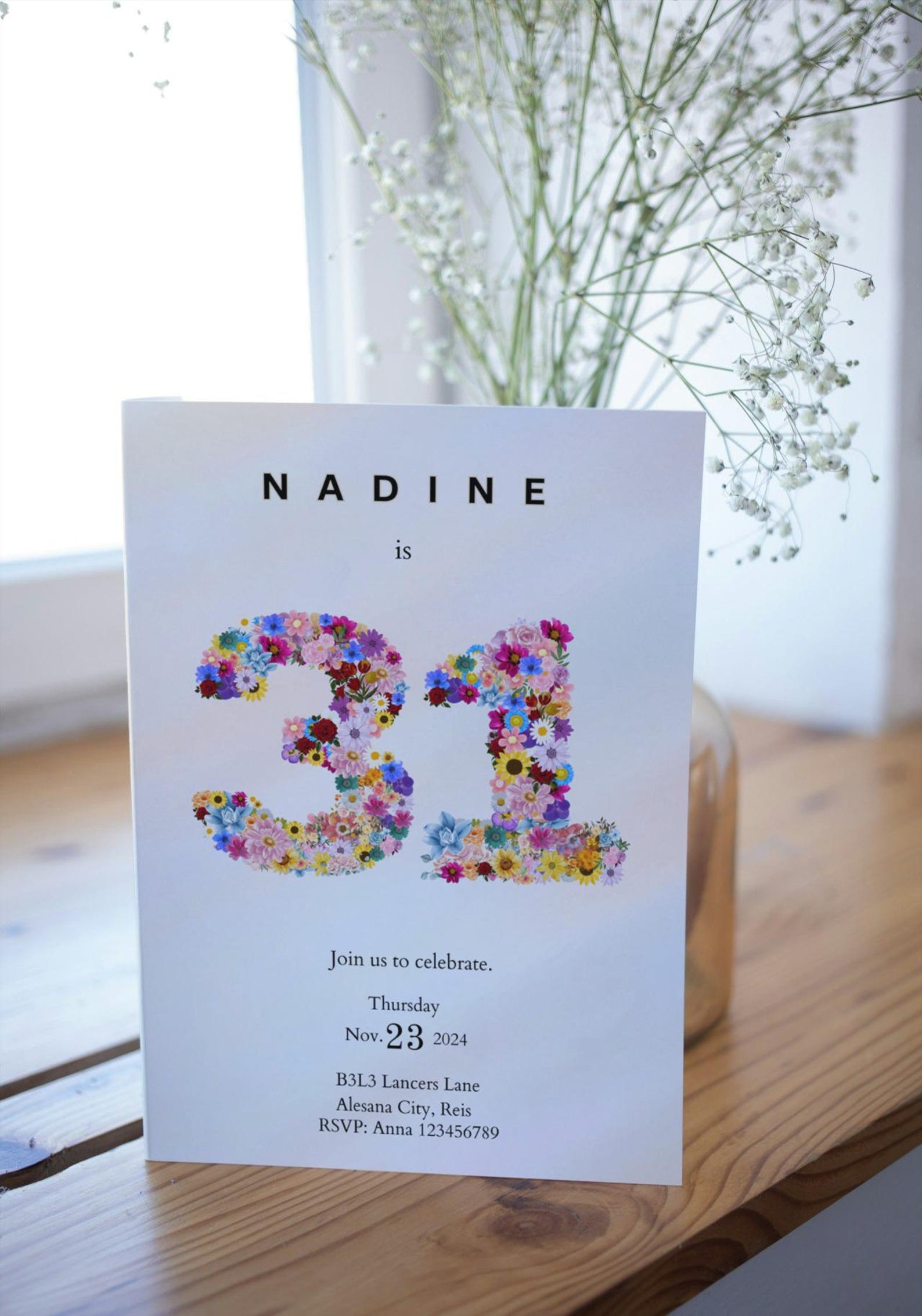 Minimal 31st Birthday Invite, Girl Editable Blush Pink, Girl Thirty ...