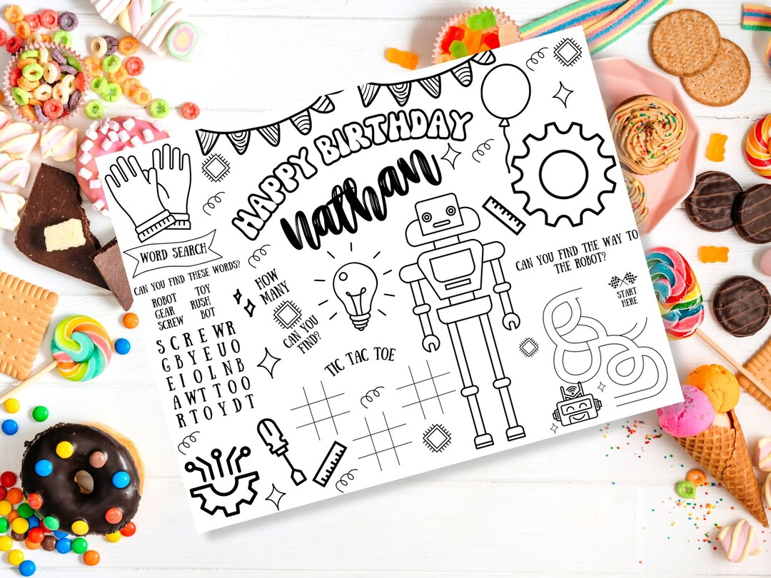 Personalized Robot Activity Sheet Robot Placemats Robot Coloring Page ...