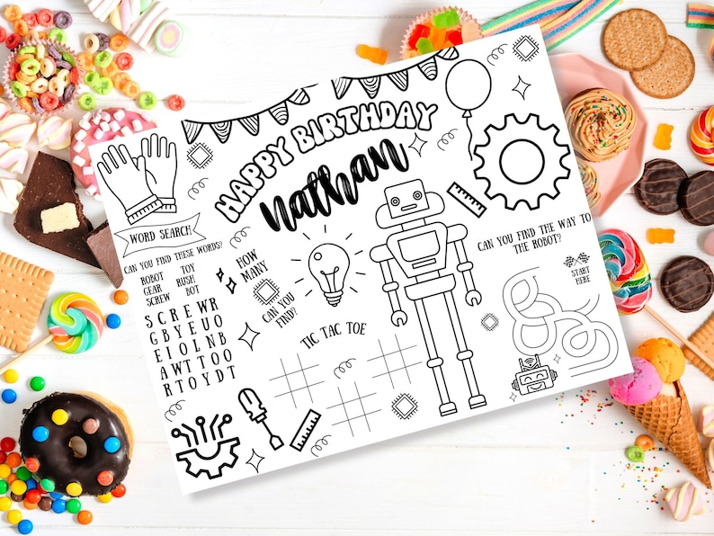 Personalized Robot Activity Sheet Robot Placemats Robot Coloring Page ...