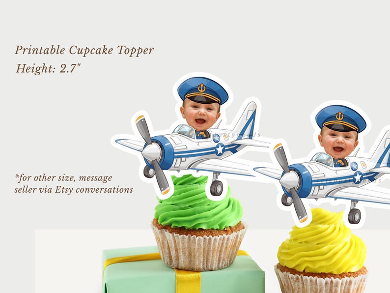 Printable Airplane Personalized Face Cupcake Toppers, Custom Baby Face ...