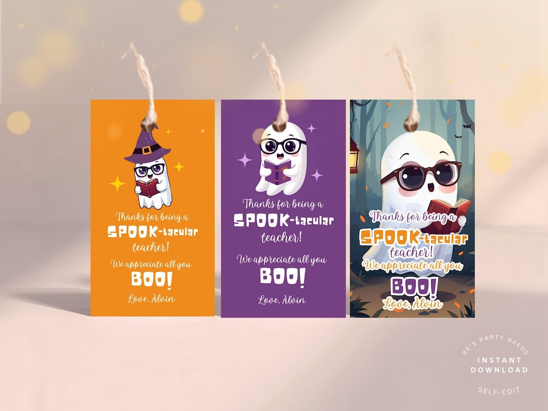 Teacher Halloween Gift Tags Printable, Cute Fab-boo-lous Teacher Tag ...