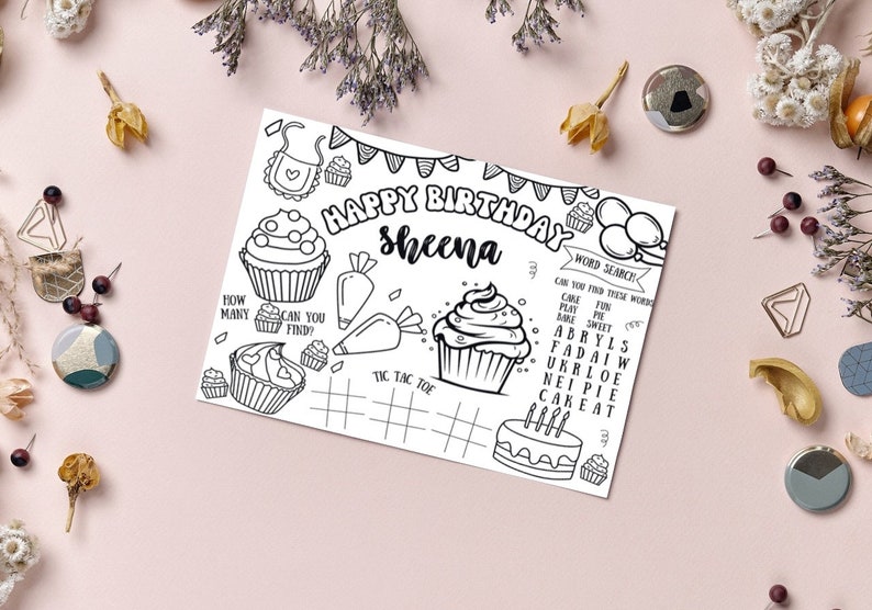 Personalized Cupcake Activity Sheet Cupcake Placemats Cupcake Coloring ...