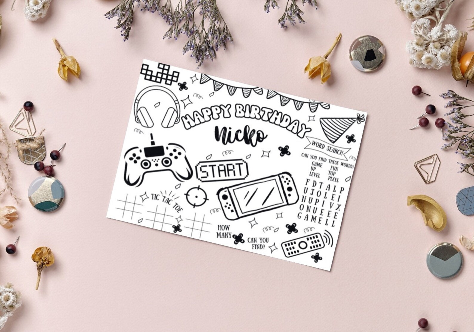 Video Game Coloring Placemat, Gaming Birthday, Coloring Placement for ...