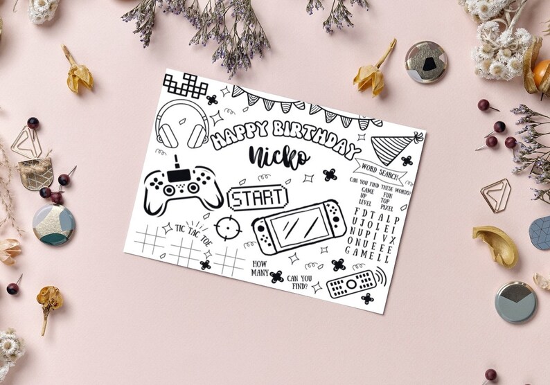 Video Game Coloring Placemat, Gaming Birthday, Coloring Placement for ...