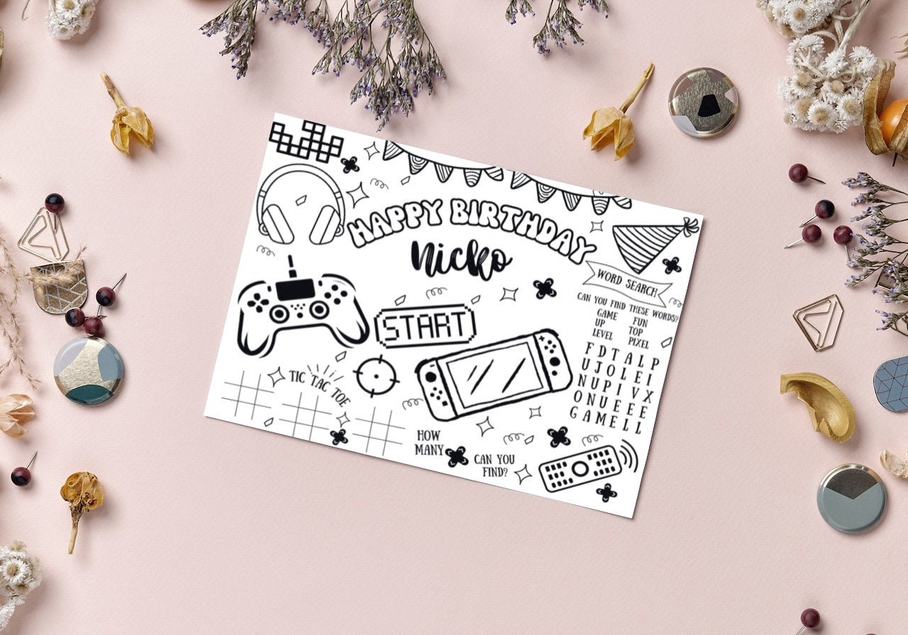 Video Game Coloring Placemat, Gaming Birthday, Coloring Placement for ...
