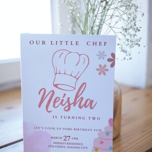 Girl Little Chef Birthday Invitation Little Chef Birthday Cute Invite ...