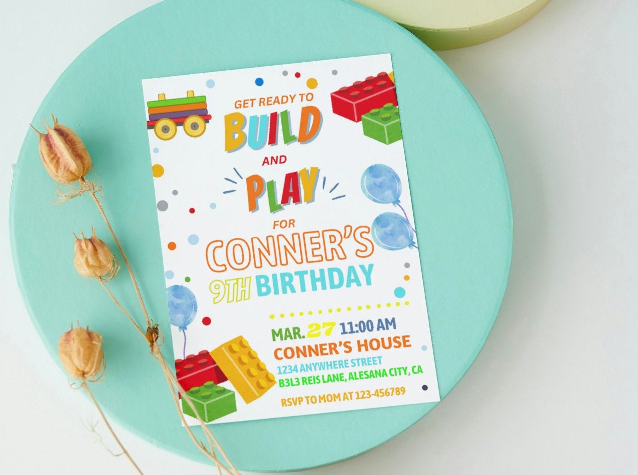 Building Blocks Birthday Invitation, Blocks Invitation, Construction ...