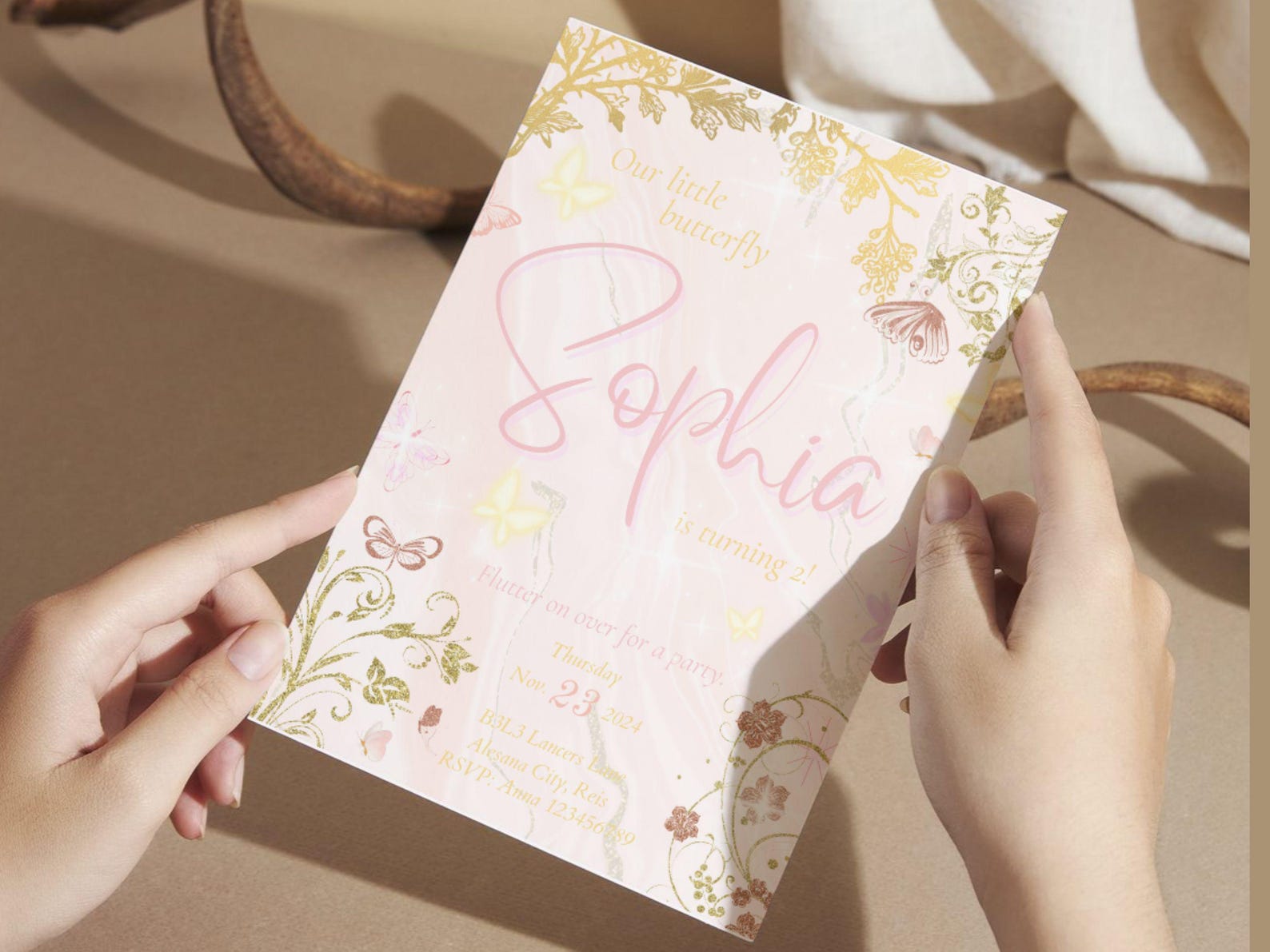 Editable Butterfly Birthday Party Invitation Personalized Flutter ...