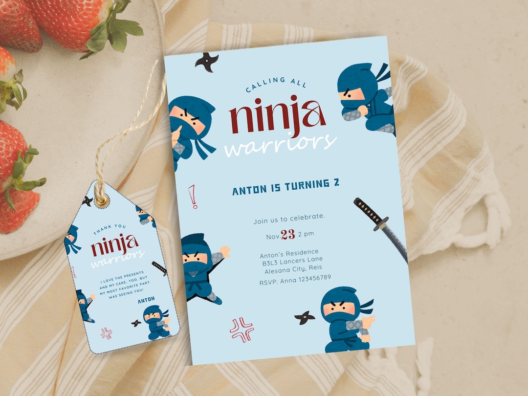 Editable Ninja Invitation Warrior Party Digital Invite Kids Birthday ...