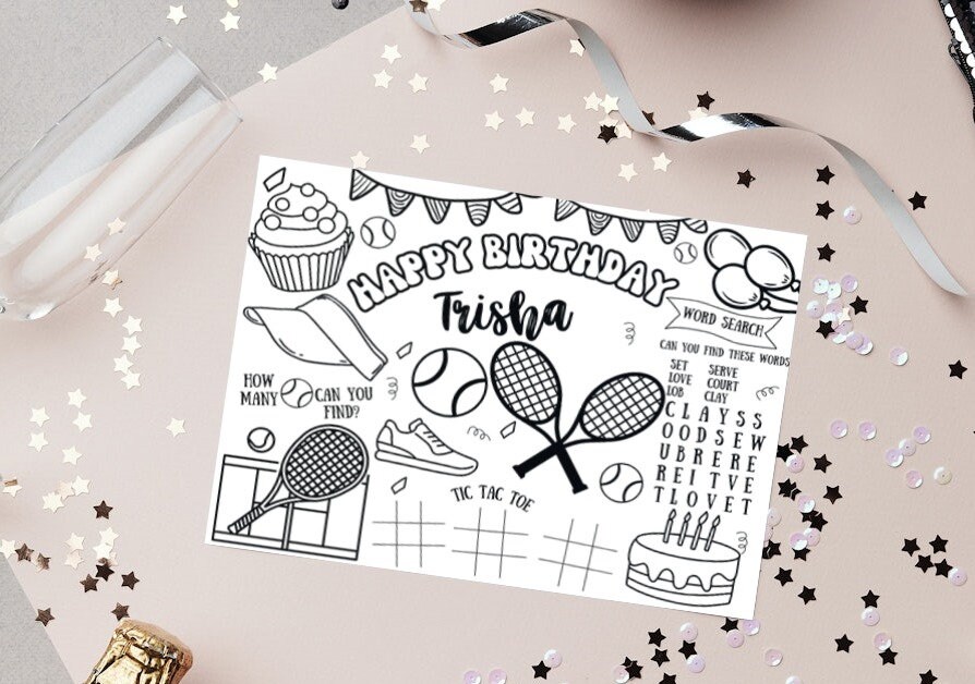 Tennis Colouring Page, Tennis Birthday Party, Tennis Activity Sheet - Etsy