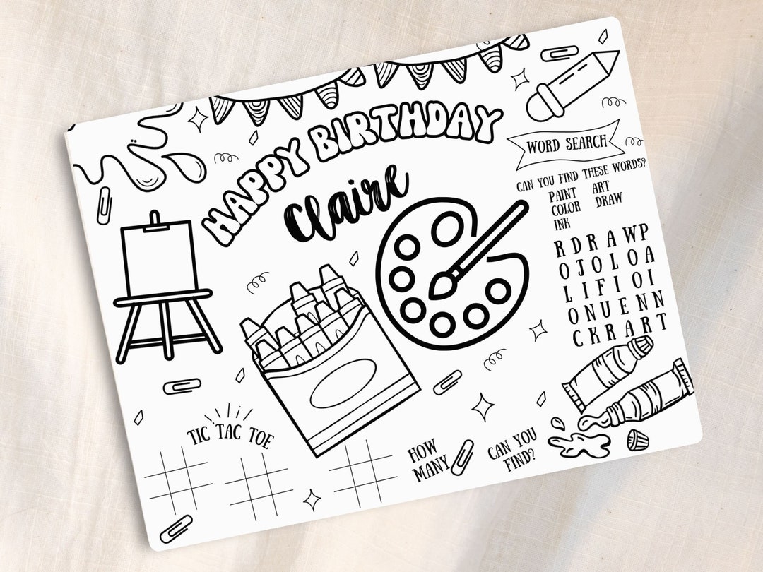Customizable Art Party Birthday Printable Coloring Page, Art Party ...