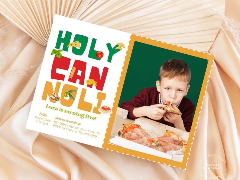 Editable Holy Cannoli First Birthday Invitation With Photo, Hand Drawn ...