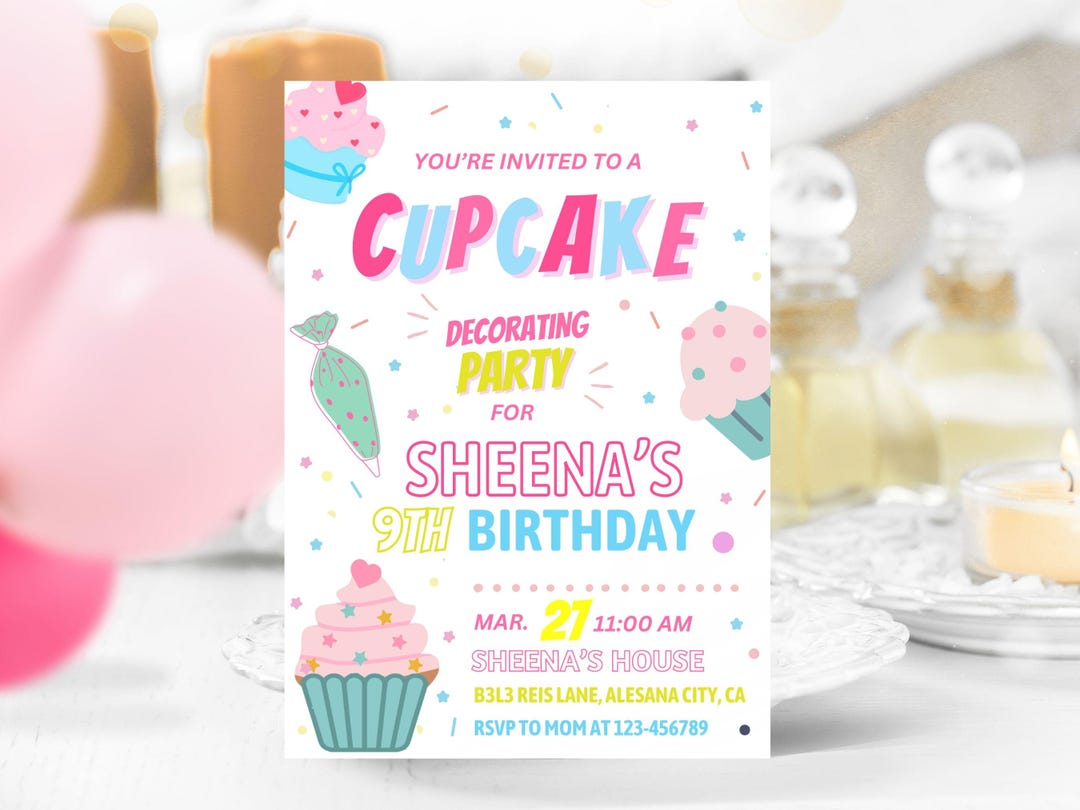 Cupcake Decorating Birthday Invitation, Cupcake Birthday Template ...