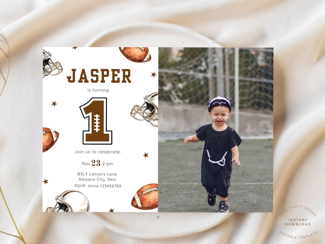 Football First Birthday Invitation | 1st Birthday Photo Invite | Boy ...