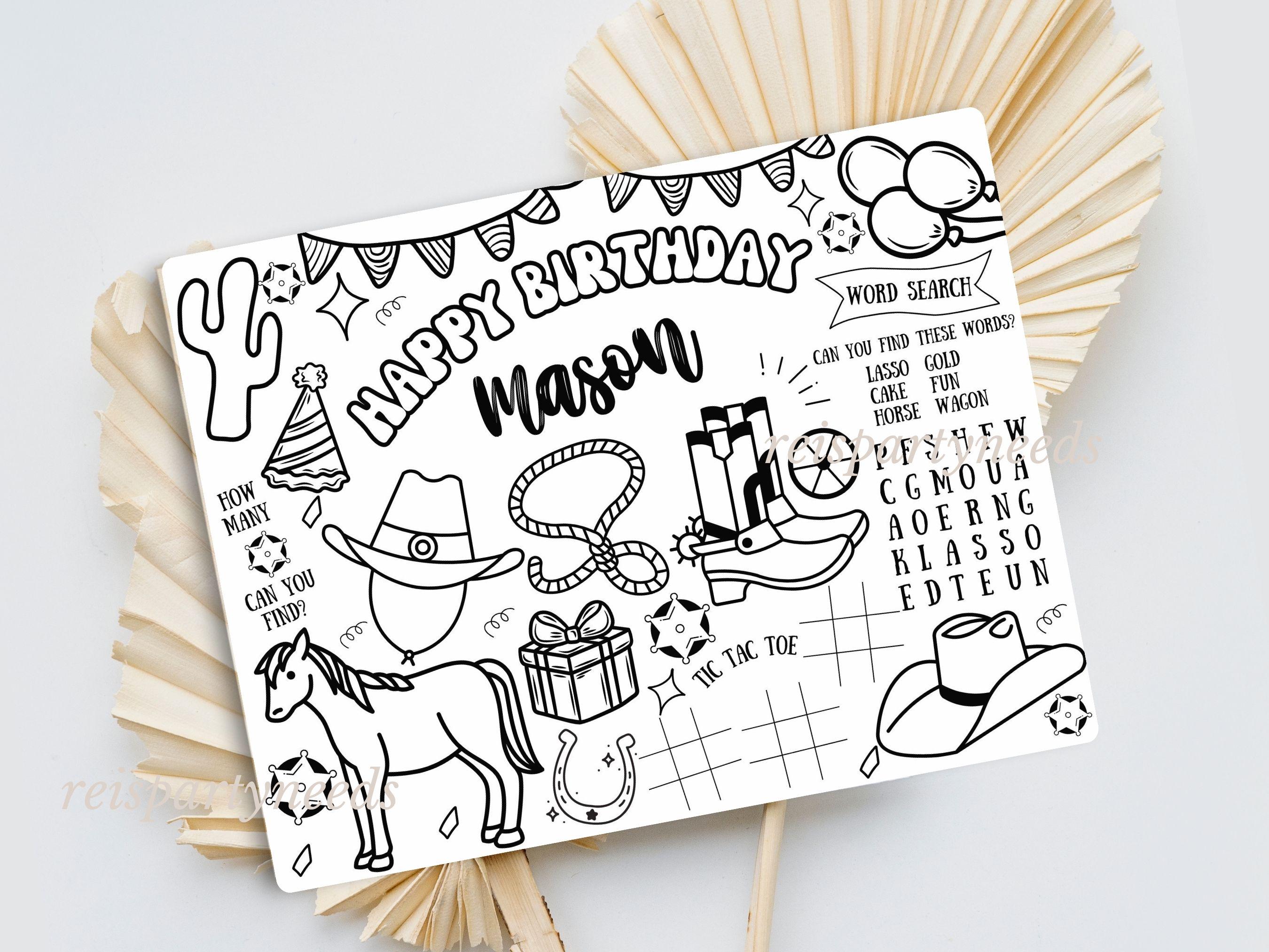 Custom Rodeo Birthday Coloring Page Personalized Editable Cowboy ...