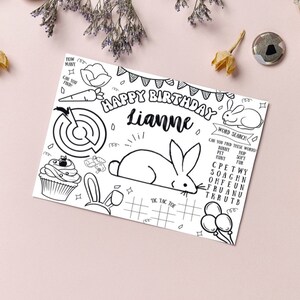 Bunny Birthday Party Activity Sheet Bunny Party Favor Bunny Coloring ...