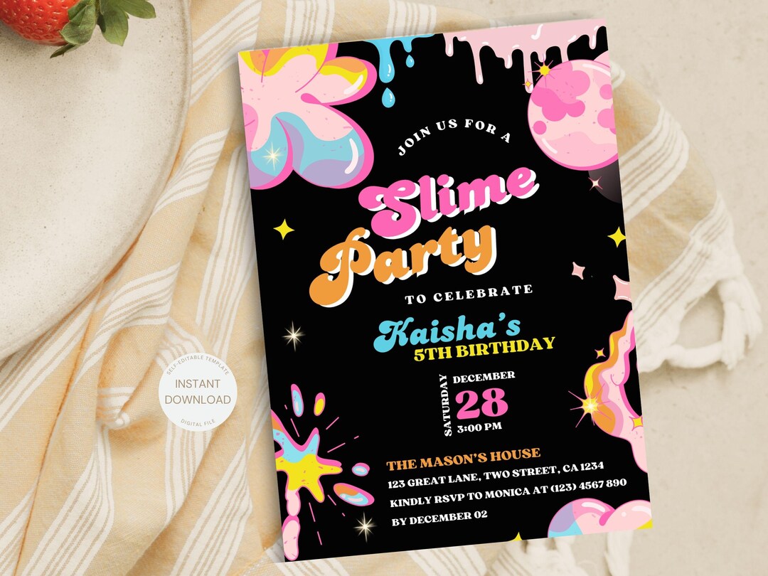 Editable Slime Party Invite Page Slime Birthday Invitation, Slime Party ...