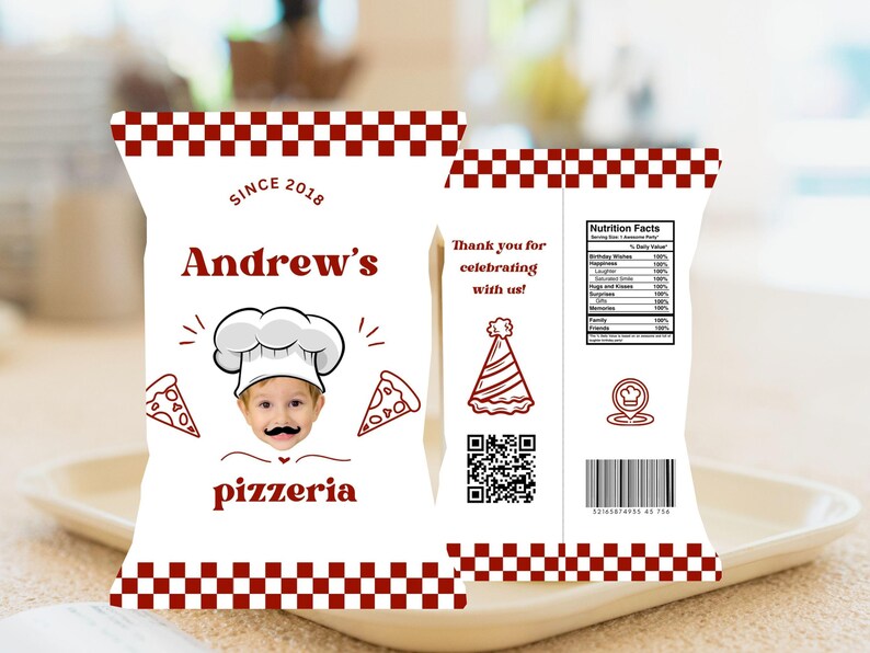 Checkered Pizza Chip Bag Box Custom Face Printable White Red Pizza ...