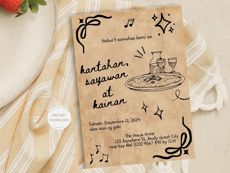 Editable Filipino Party Hand Drawn Invitation | Filipino Birthday ...
