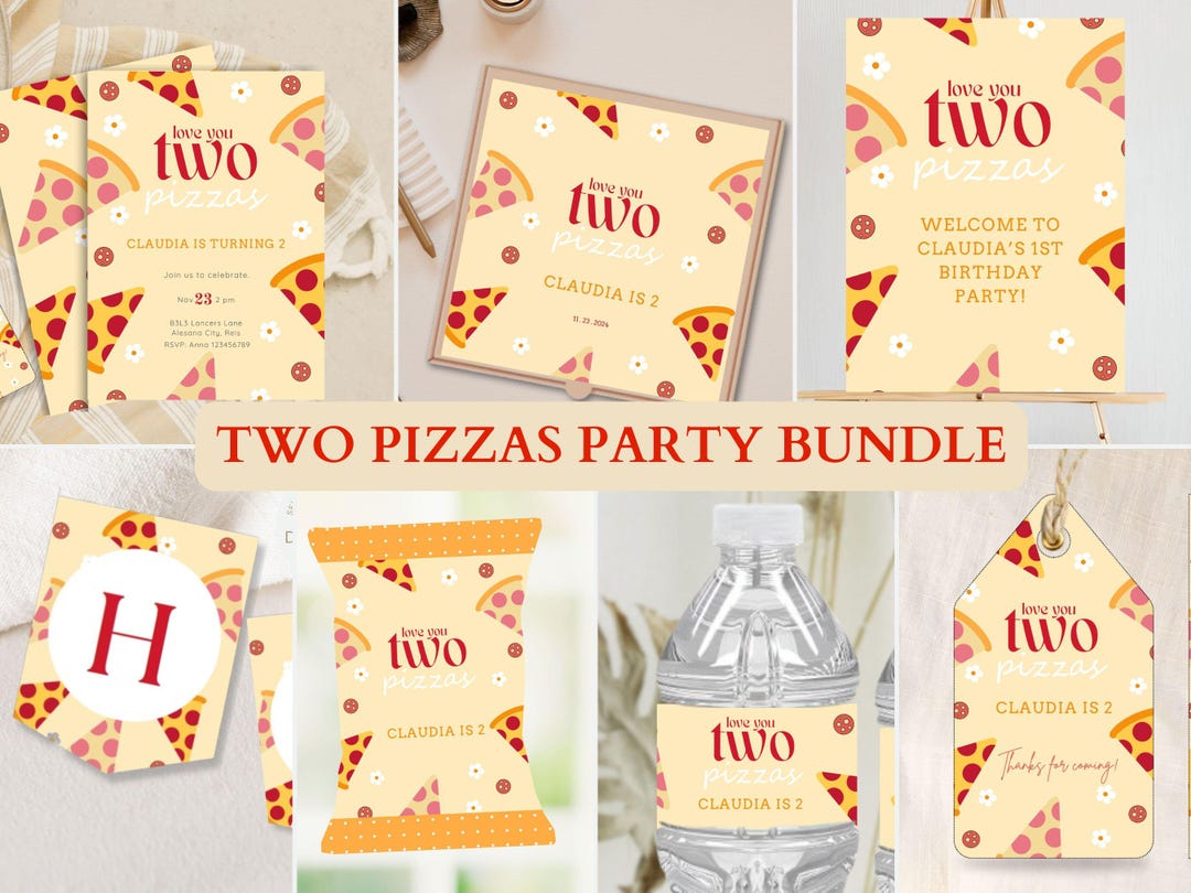 Editable Pizza Party Bundle, Kids 2nd Birthday, Valentines Pizza, Love ...