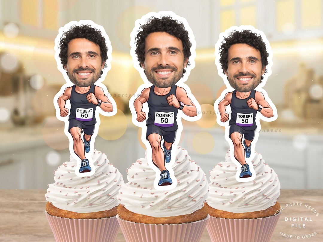 Printable Custom Face Runner Cupcake Toppers - Man Birthday Party ...