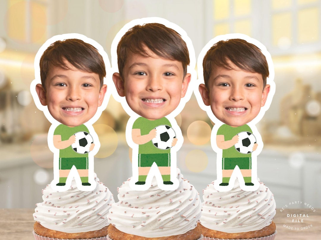 Soccer Player Cupcake Toppers With Photo, Custom Face Soccer Birthday ...