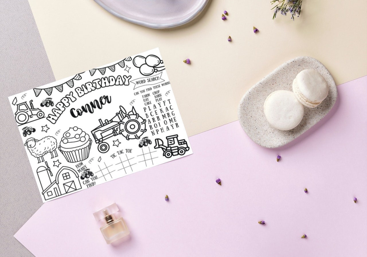 Tractor Activity Coloring Mat, Tractor Birthday Coloring Page, Tractor ...