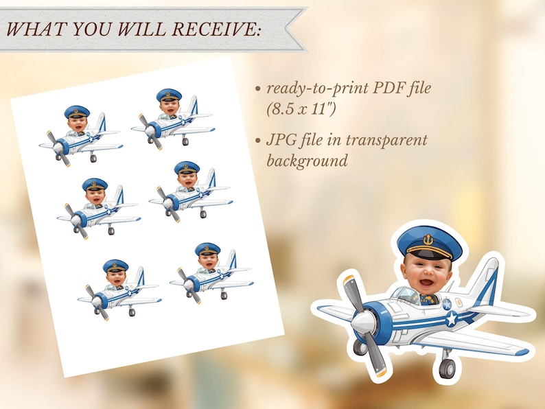 Printable Airplane Personalized Face Cupcake Toppers, Custom Baby Face ...