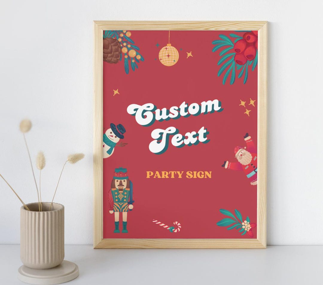 Retro Christmas Party Sign Template, Personalized Party Signs, Reindeer ...
