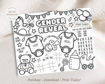 Gender Reveal Baby Shower Coloring Page for Kids - Etsy