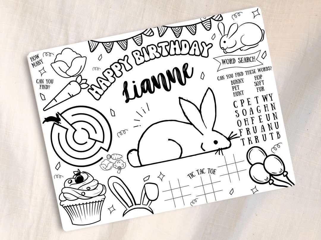 Bunny Birthday Party Activity Sheet Bunny Party Favor Bunny Coloring ...