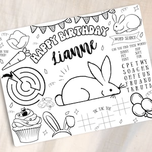 Bunny Birthday Party Activity Sheet Bunny Party Favor Bunny Coloring ...
