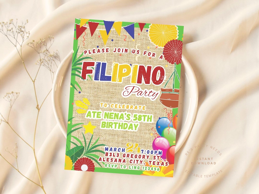 Editable Filipino Party Fiesta Theme Birthday Invitation, Filipino ...